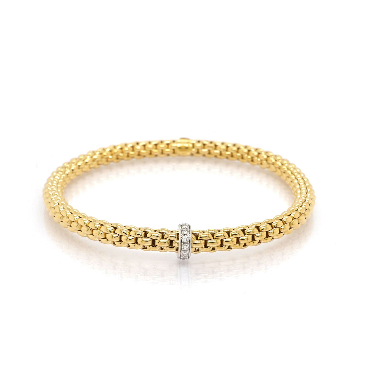 FOPE 18ct Yellow Gold Stretch Bracelet with Diamond-Set Rondel – Ogden ...