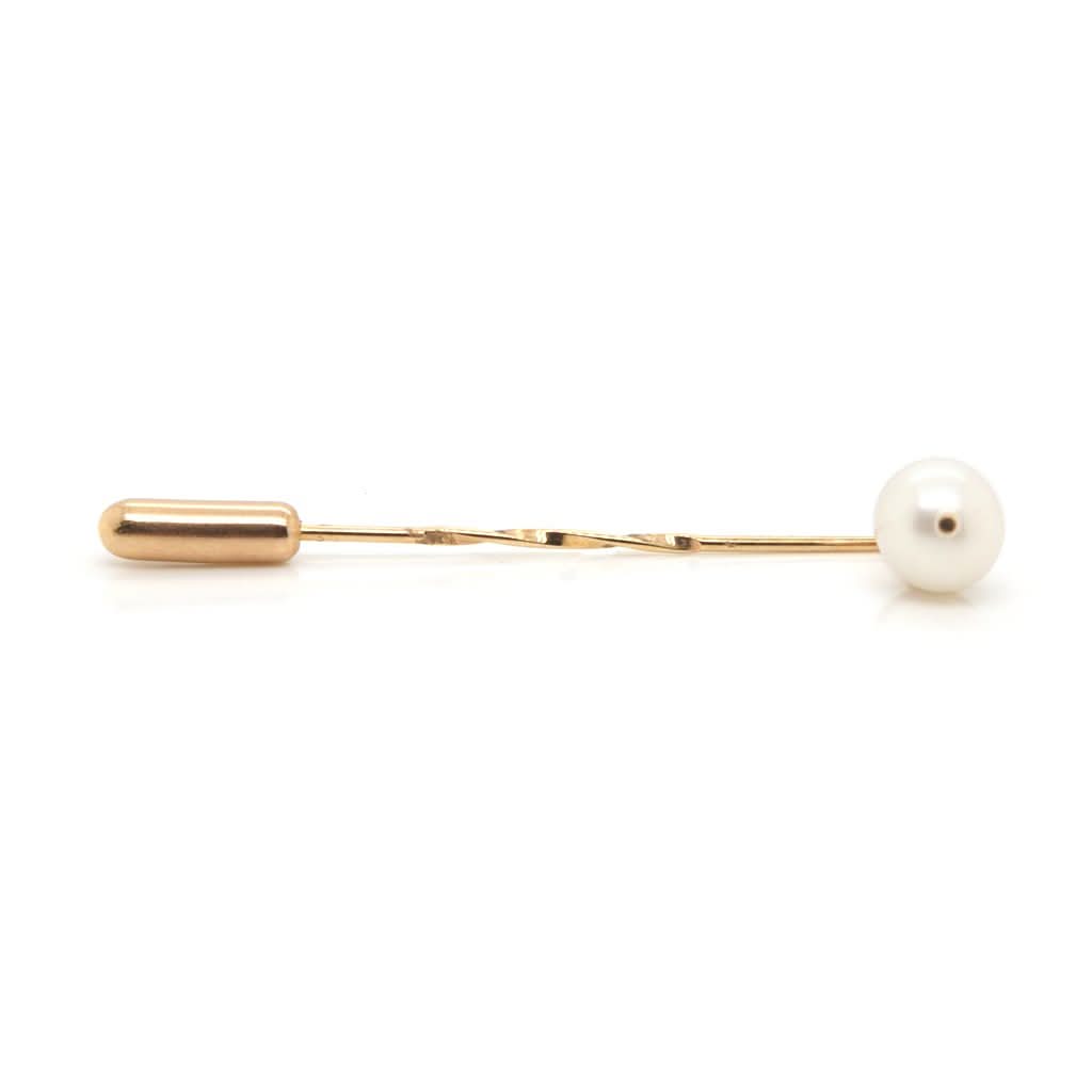 9ct Gold and Cultured Pearl Tie Pin, Pearl 7x7.5mm – Ogden Of Harrogate