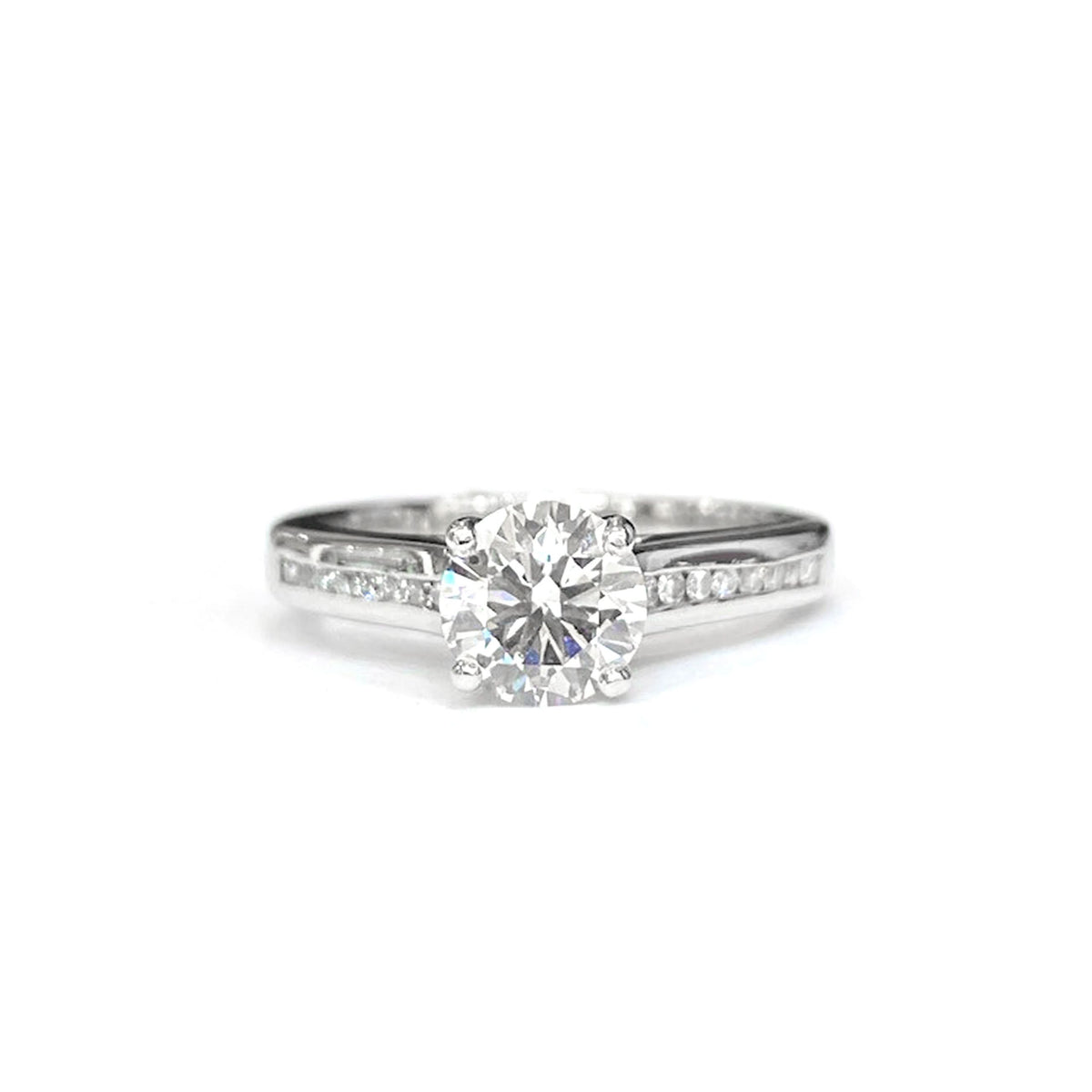 Platinum Single-Stone Diamond Solitaire Ring with Diamond-Set Shoulder ...